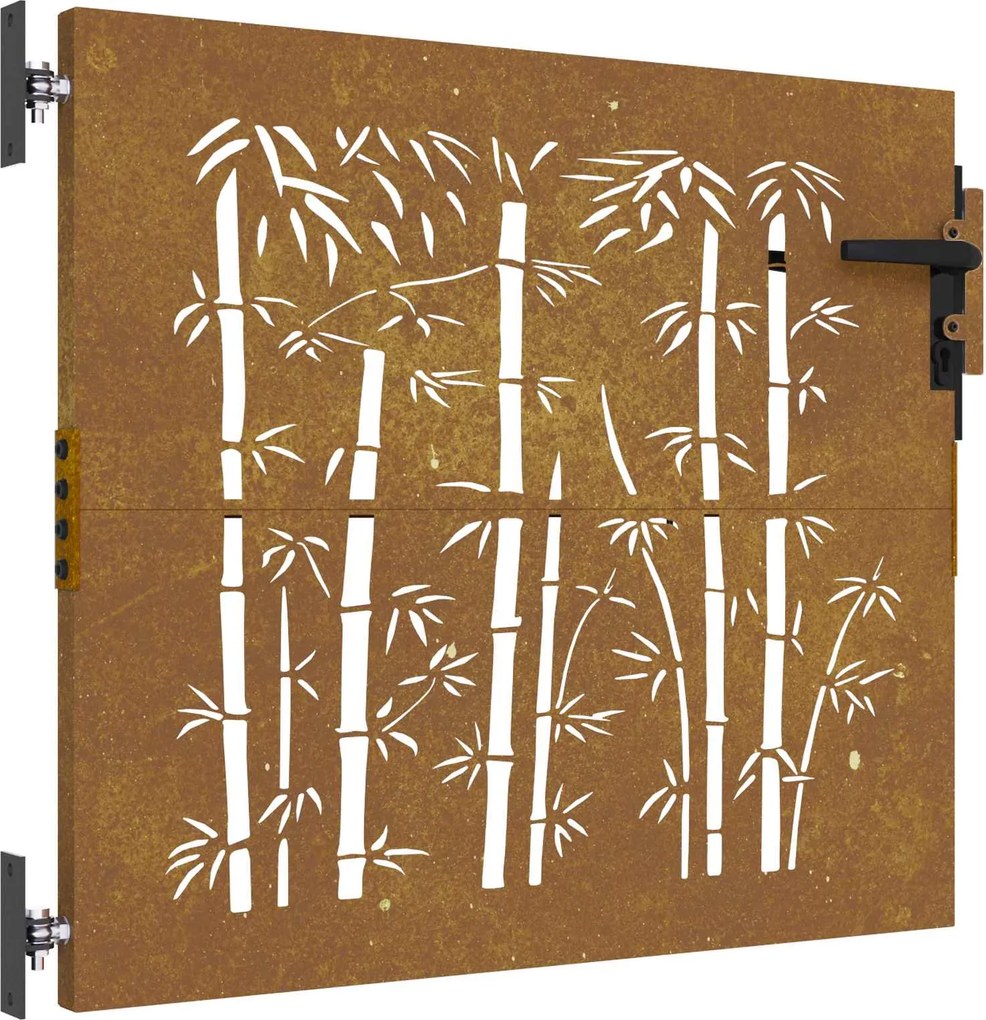 Zahradní branka 85 x 100 cm corten ocel bambusový design 153233