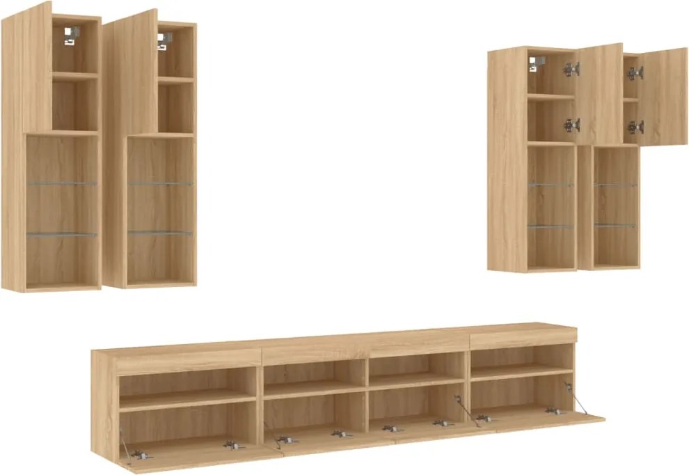 7dílná obývací stěna s LED osvětlením dub sonoma 3216773