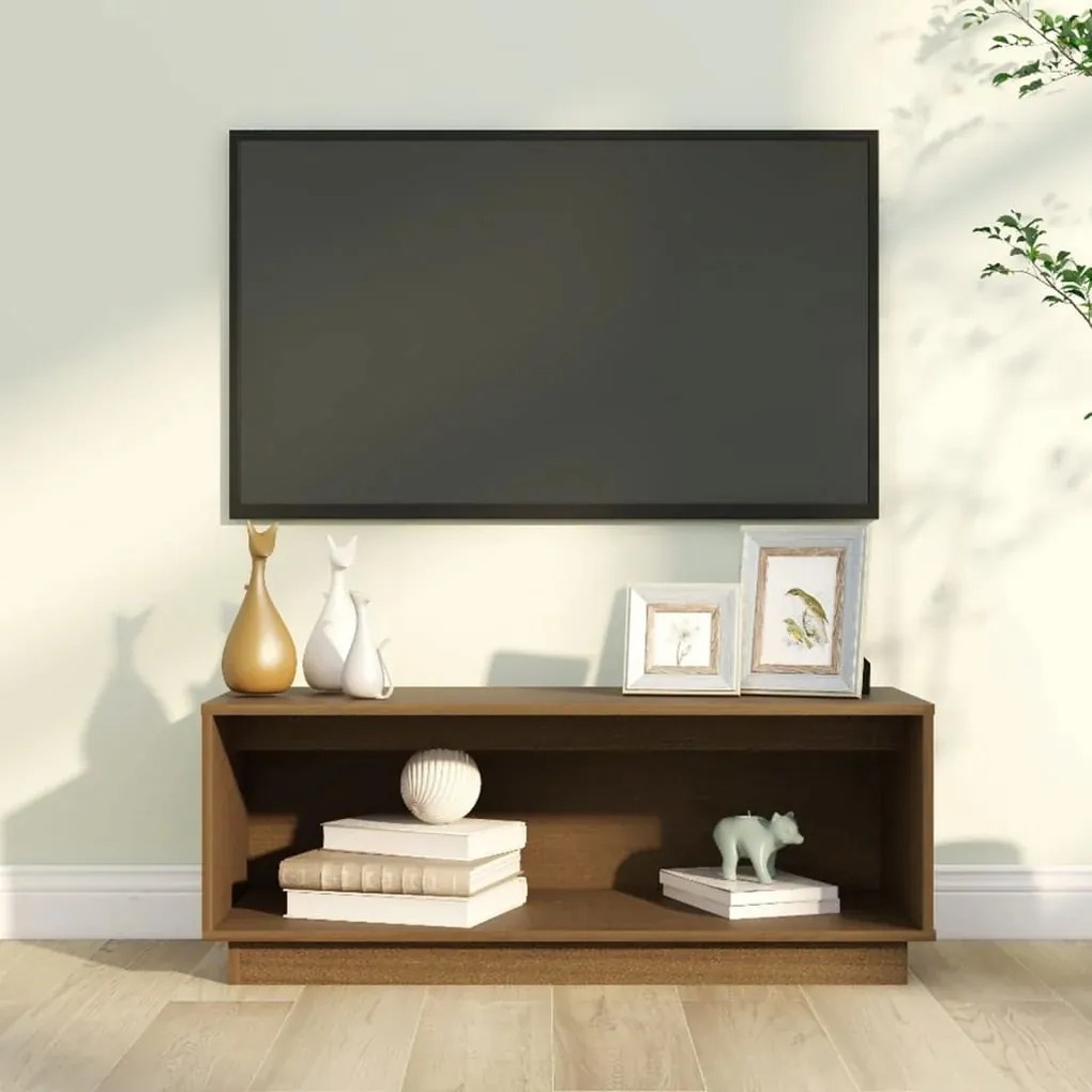 Tv Skříňka Medově Hnědá 90 X 35 X 35 Cm Masivní Borové Dřevo medová hnědá