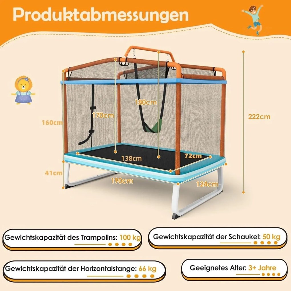 Costway 3-in-1 Dětská trampolína s houpačkou a horizontálním barem