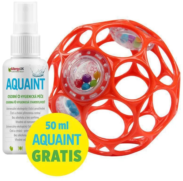 Bright Starts Míček OBALL RATTLE s chrastítkem 10 cm + Aquaint 50 ml zdarma Oranžová