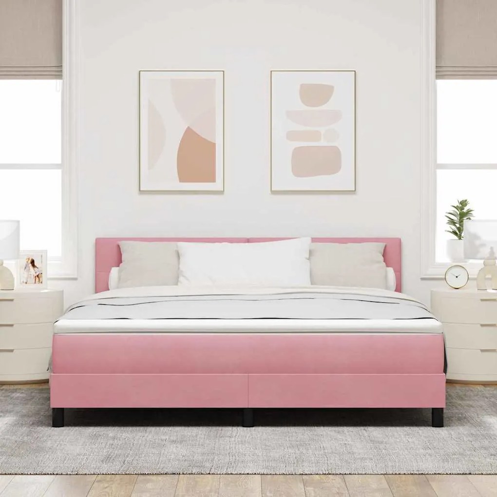 Postel s boxspringem s čelo Růžová 180 x 200 cm samet 3339193