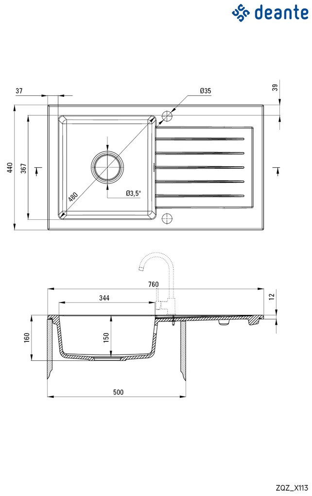Deante Dřez Zorba s odkapávačem, granit - ZQZ T113 antracit metalic