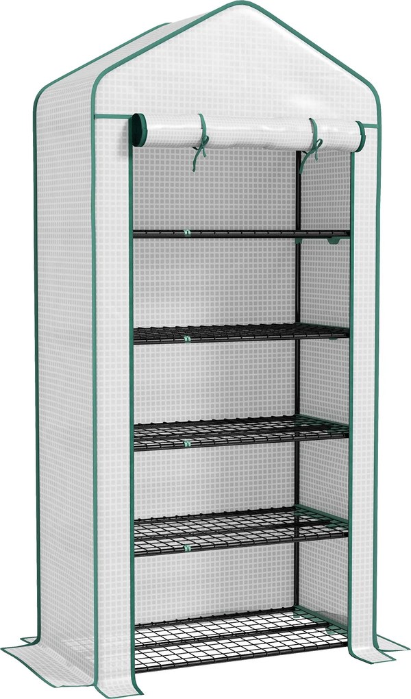 Zahradní skleník Outsunny s 5 policemi, balkónový skleník, zesílená plachta 135 g/m², ocelová konstrukce, dveře se zipem, pro pěstování zeleniny, rost