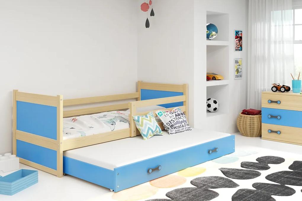 BMS Group Dětská postel s výsuvnou přistýlkou RICO borovice Velikost postele: 190x80 cm, Barva výplní: Růžová