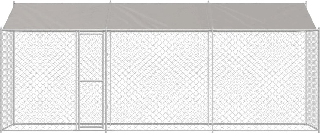 Psí klec s střechou Stříbrná 600 x 200 x 256 cm Ocel a PE 3368302