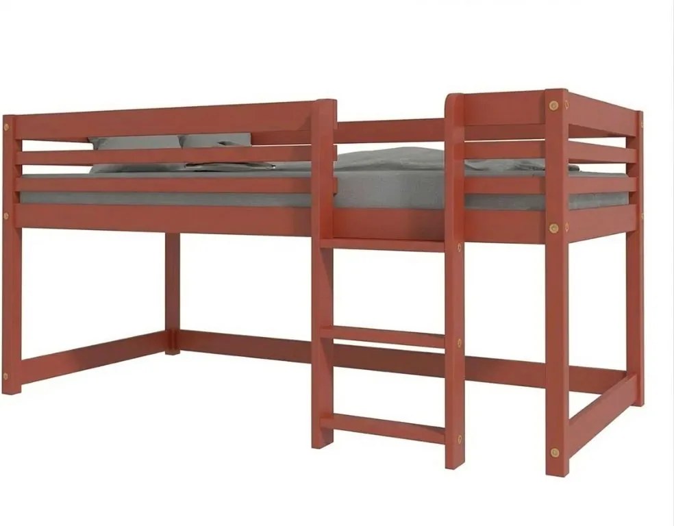 Benlemi Nízká vyvýšená postel TULY s žebříkem 90x200 cm Zvolte barvu: Pastelově růžová, Zvolte stranu: Vlevo, Zvolte variantu: Se závěsem