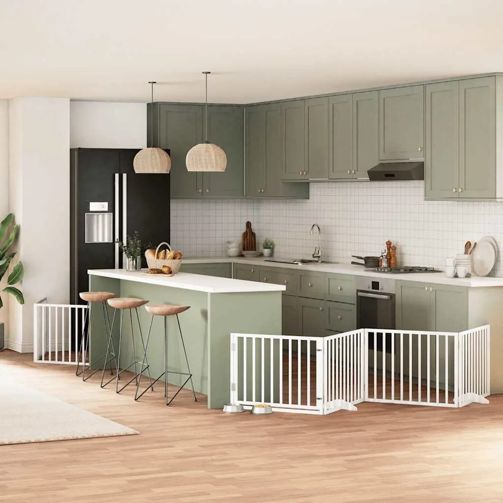 Zábrana pro psy s dvířky skládací 10 panelů bílá 800 cm topol 3155563