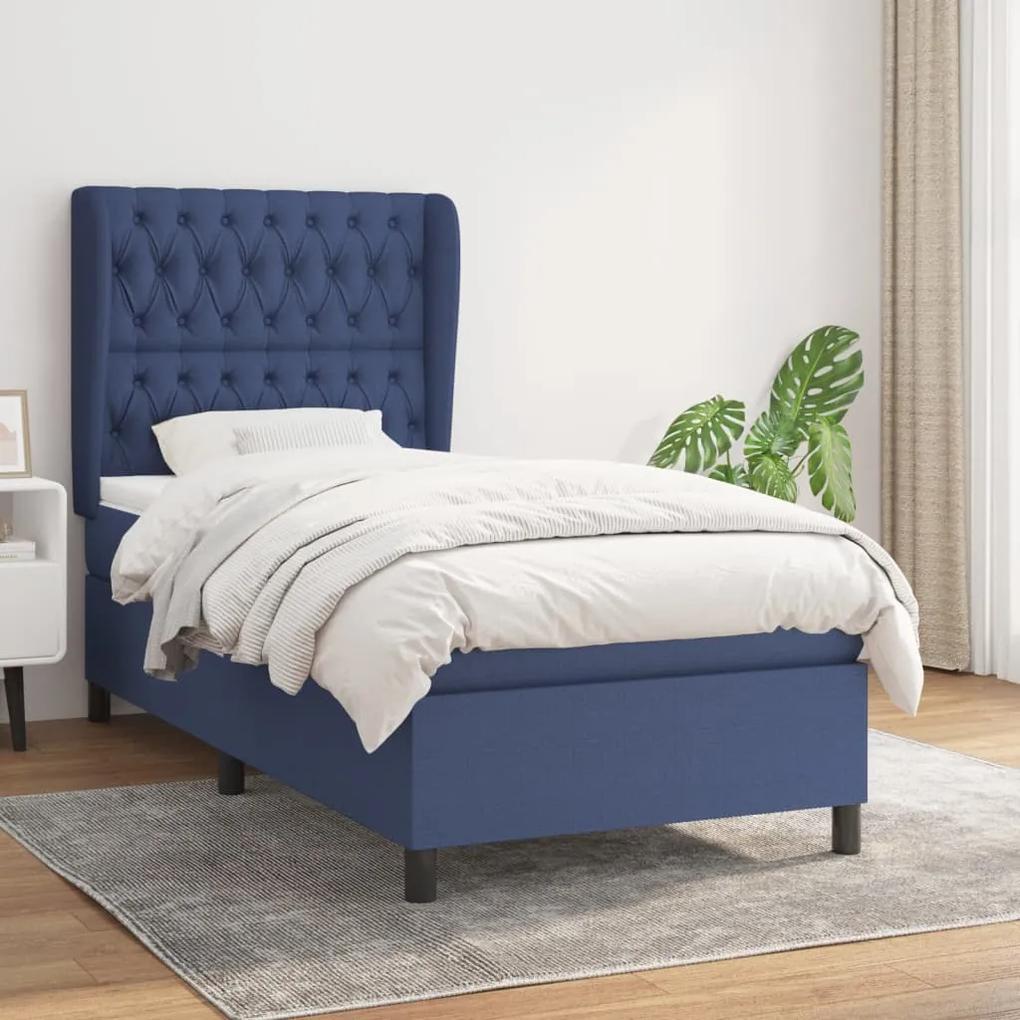 Box spring postel s matrací modrá 100 x 200 cm textil,  3128187