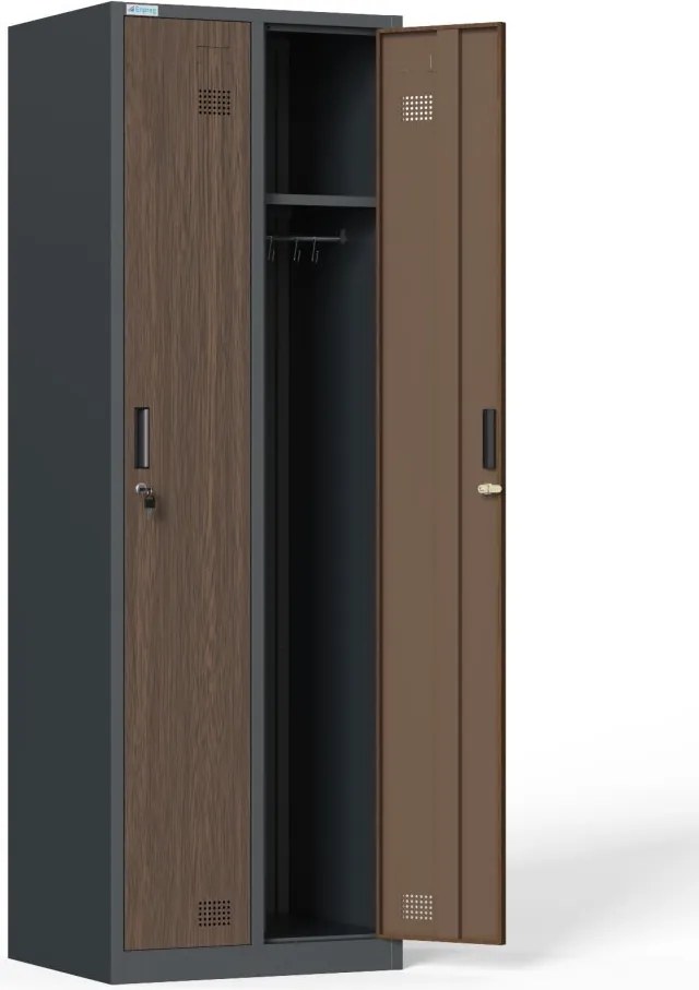 Enprag Šatní skříň kovová dvouoddílová HDG-02-7016_W1 RAL 7016/imitace tmavé dřevo
