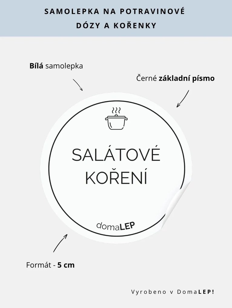 Samolepka na kořenky SALÁTOVÉ KOŘENÍ bílá 5 cm základní písmo
