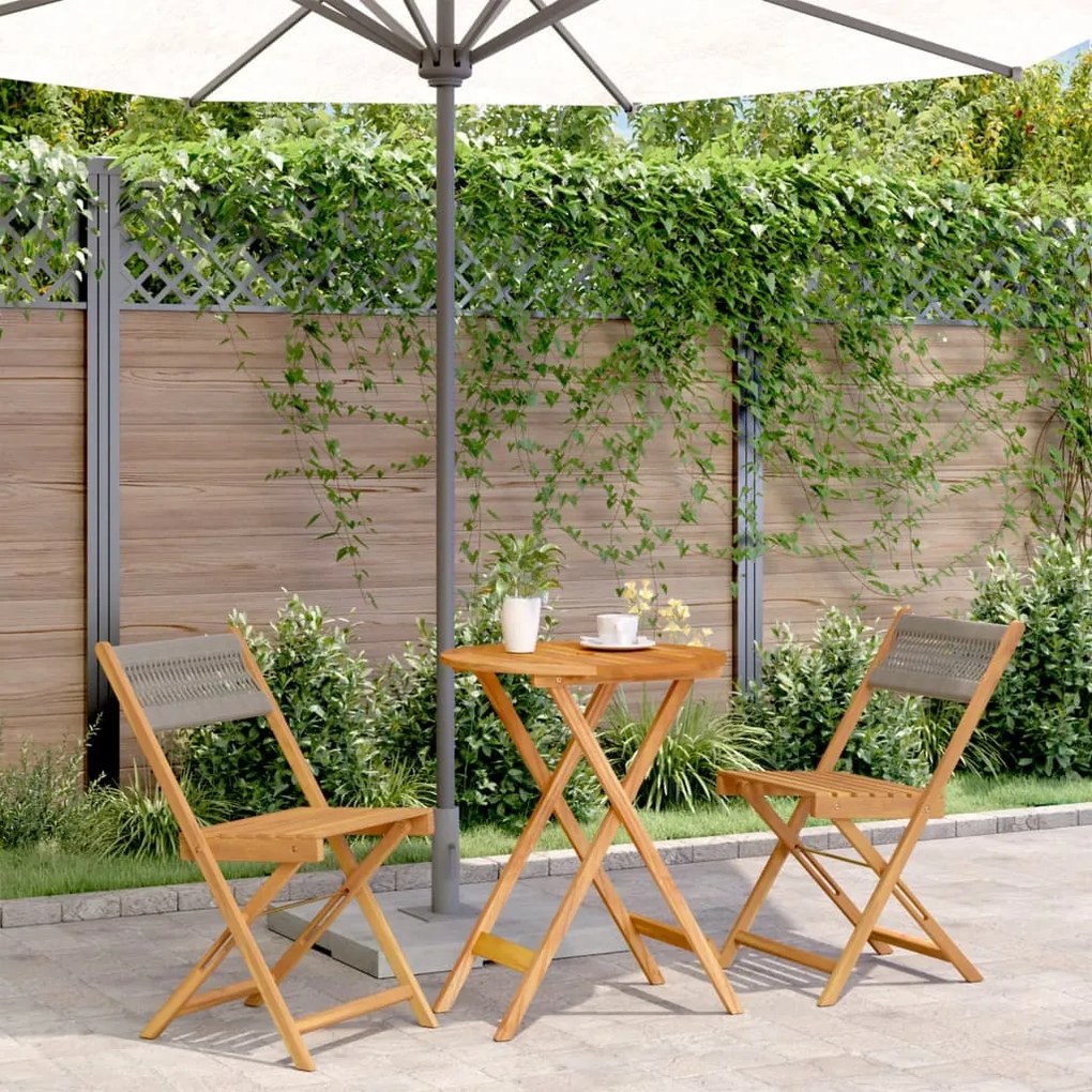 3dílný bistro set šedý polypropylen a masivní dřevo 3281746