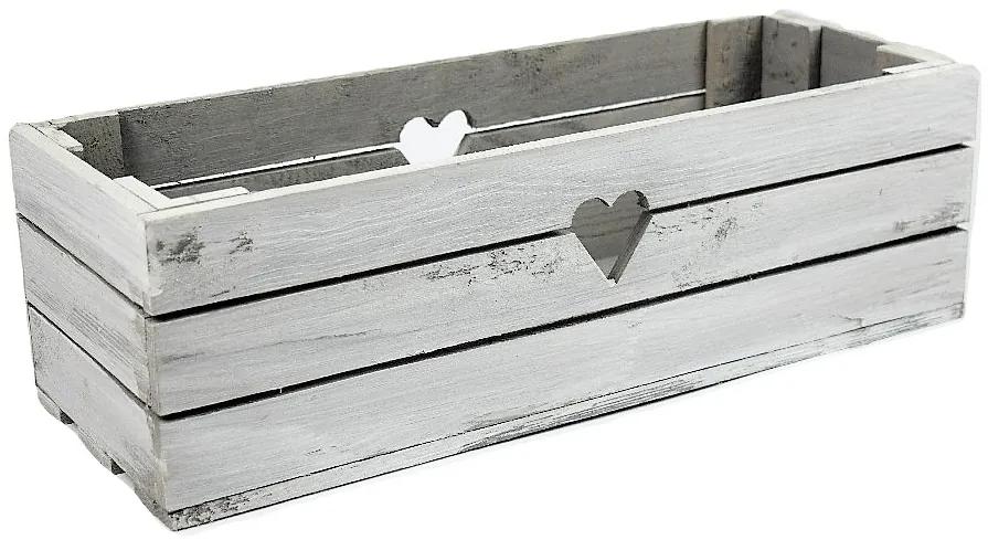 Dřevěný truhlík šedý srdce 50 cm
