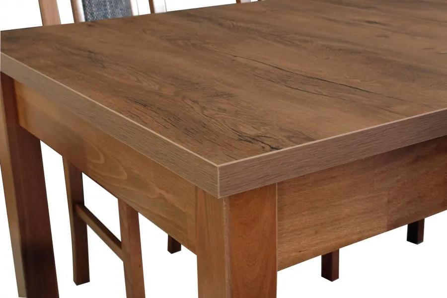Drewmix jídelní sestava DX 46 odstín dřeva (židle + nohy stolu) bílá, odstín lamina (deska stolu) sonoma, potahový materiál látka