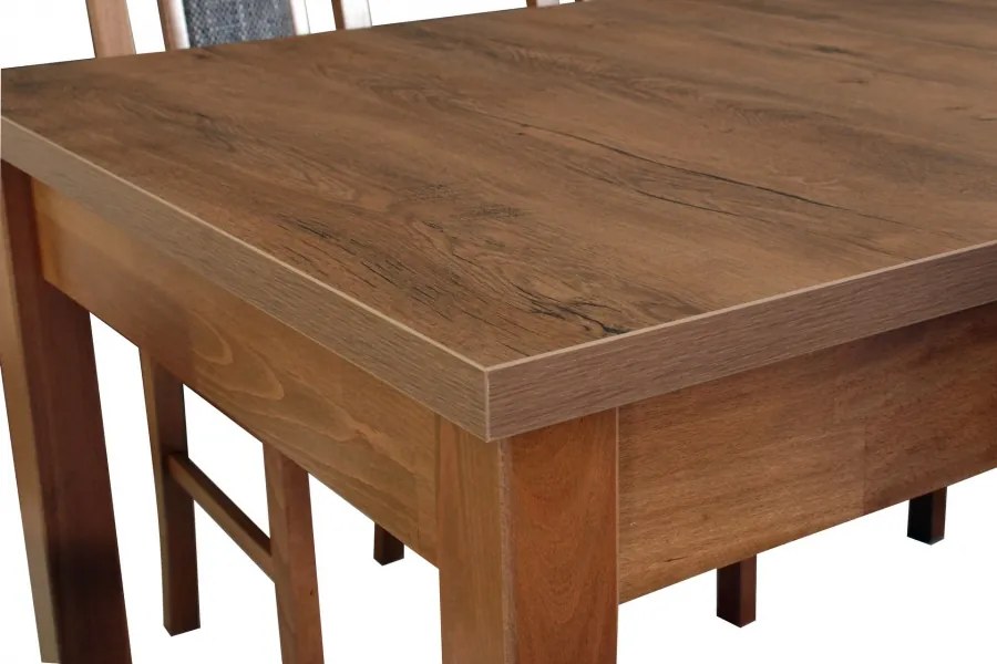 Drewmix jídelní sestava DX 46 odstín dřeva (židle + nohy stolu) bílá, odstín lamina (deska stolu) wotan, potahový materiál látka