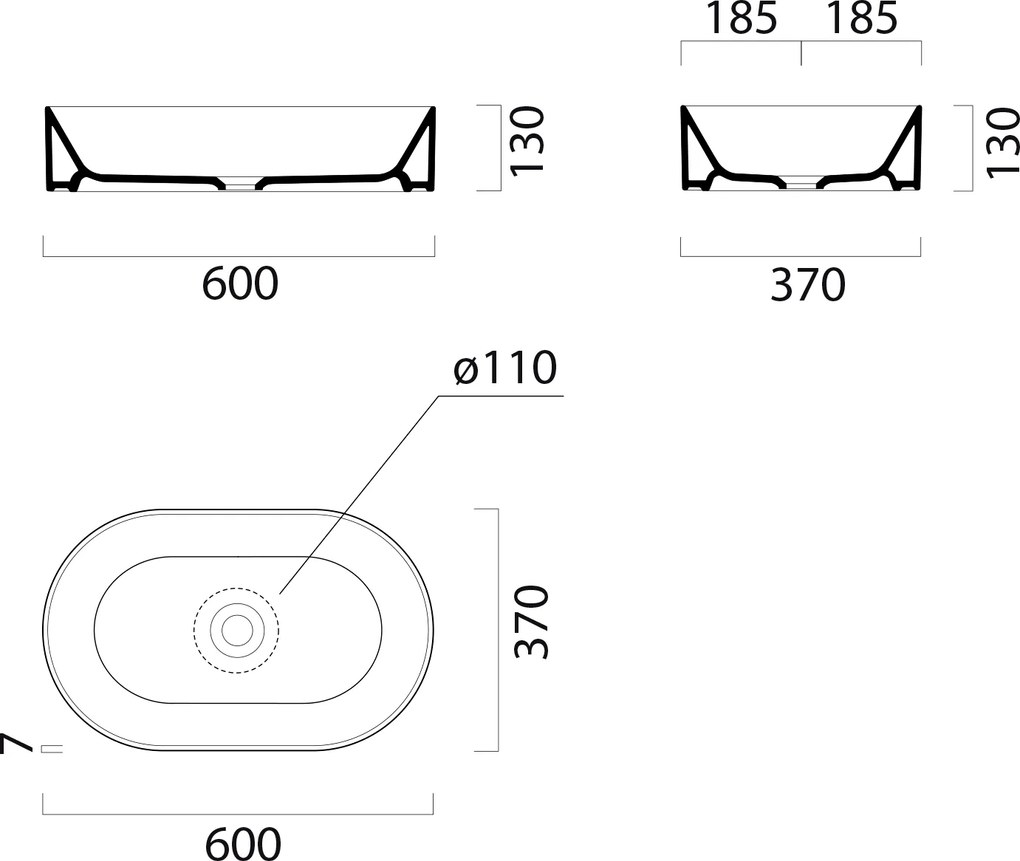 GSI KUBE X keramické umyvadlo na desku 60 x 37 cm oválné bez přepadu Extra Glaze bílá 945811