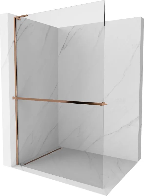 Mexen Kioto+ L, sprchová zástěna Walk-In s poličkou a věšákem 90 x 200 cm, 8mm čiré sklo, růžové zlato profil, 800-090-123-60-00