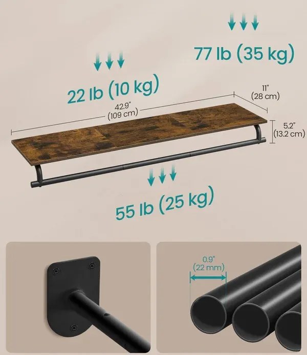 Nástěnný předsíňový věšák Vasagle Nomy 109 cm černý/hnědý
