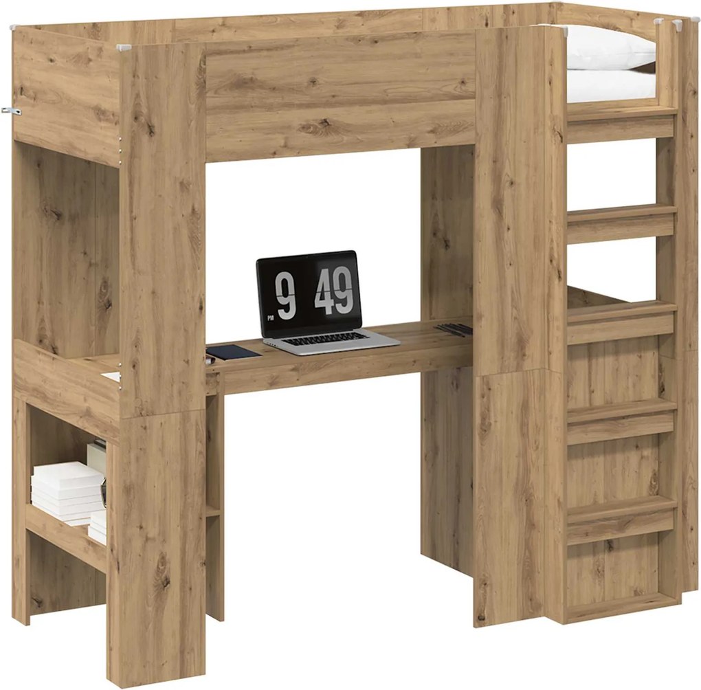 Rám patrové postele se stolem Artisanový dub 75 x 190 cm 3410434