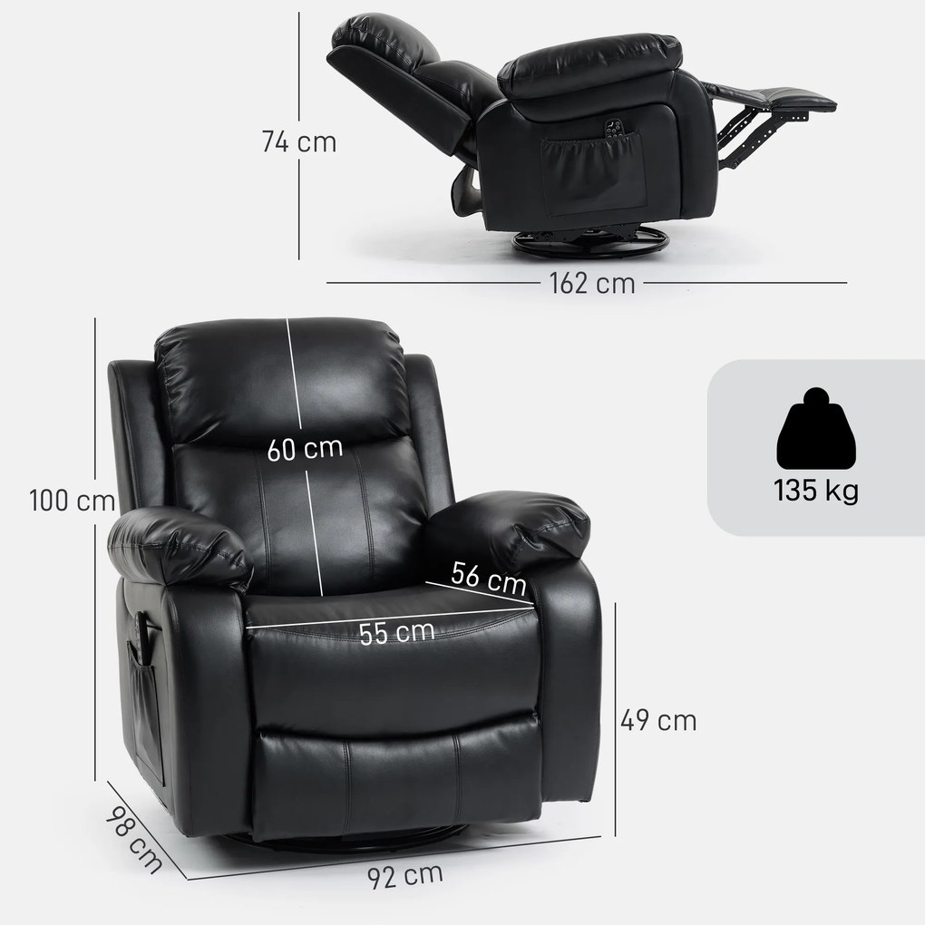 HOMCOM Masážní křeslo s 8 vibračními hlavami, relaxační křeslo, nastavitelná opěrka zad + podnožka, černé 700-056V91BK