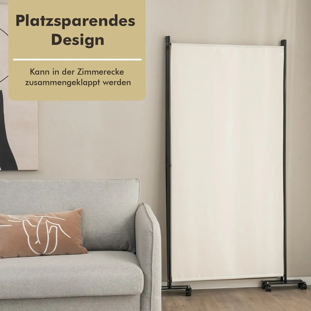 Costway 180 cm dělicí příčka na kolečkách Skládací zástěna s 3 volně