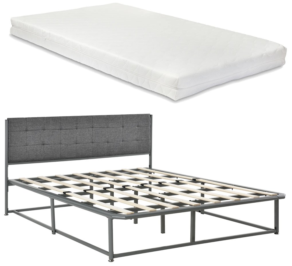 [en.casa]® Kovová postel AANB-0702 + matrace HKSM 140 x 200 cm