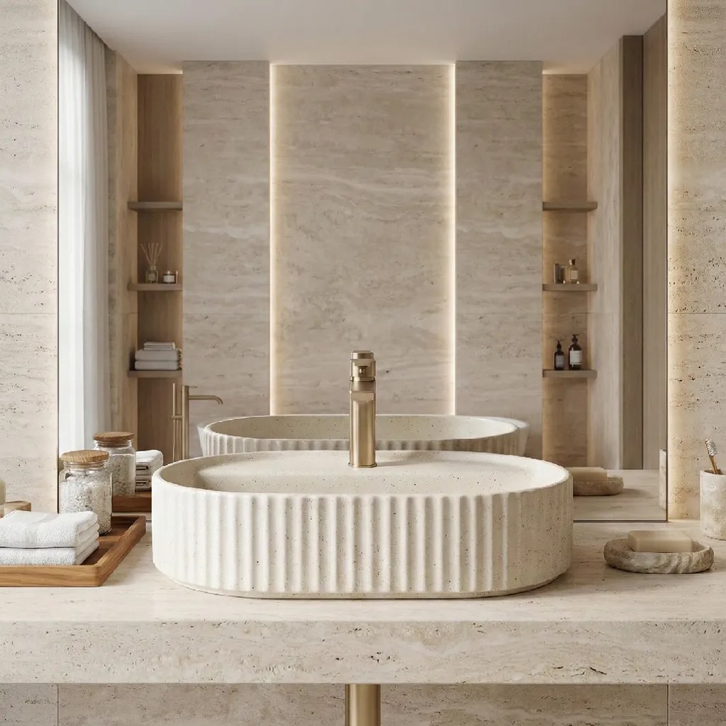 Rea Marcela Vanilla, umyvadlo na desku 600×370×135 mm, béžová matná, REA-U3520