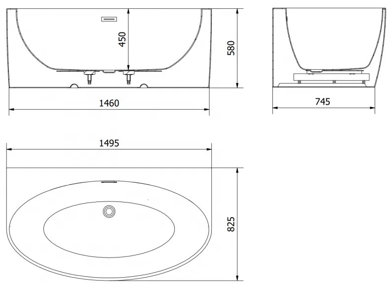 Mexen Bruna, volně stojící vana ke stěně 150 x 82 cm, bílá lesklá, bílý přepad, 52731508200-20