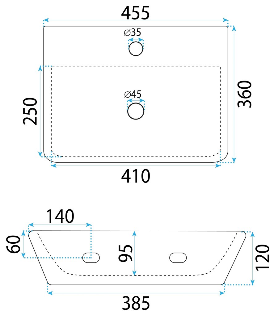 Rea Altea, umyvadlo na desku 455x360x120 mm, bílá imitace kamene - Cloudy, REA-U9242