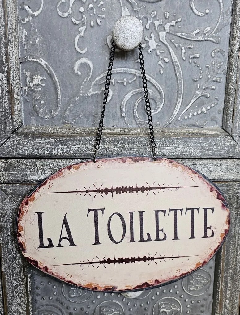 Závěsná kovová cedule s řetízkem La Toilette - 23*15 cm