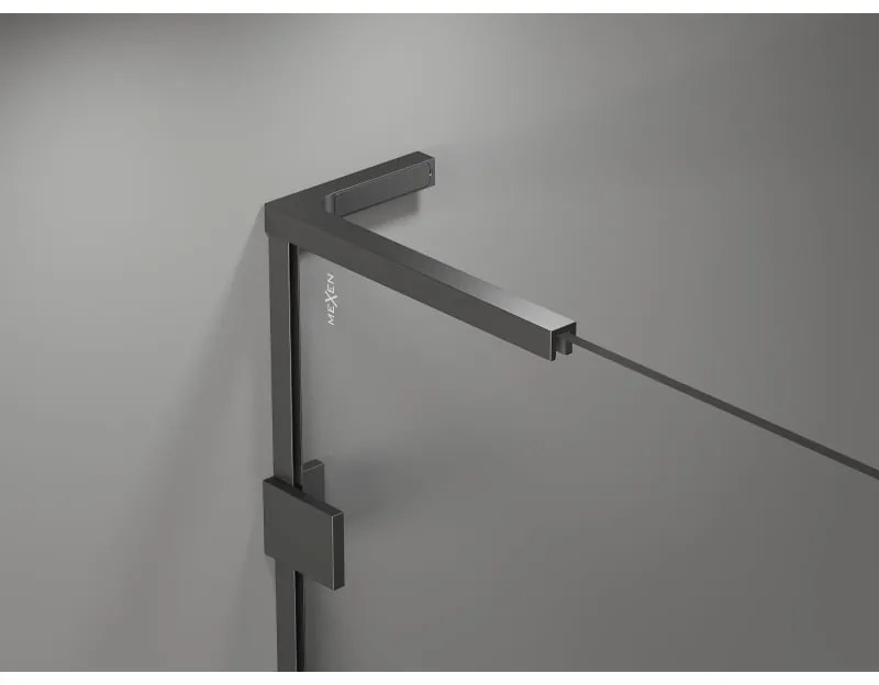 Mexen Lunar, L pětiúhelníkový sprchový kout naklápěcí doleva 80 x 80 cm, 8mm čiré sklo, grafitový profil, 831L-080L-080P-95-00-L