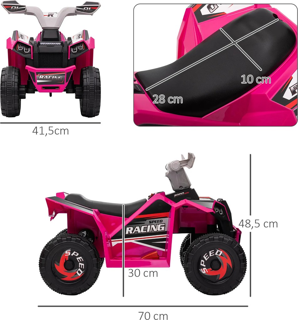 HOMCOM dětská elektrická čtyřkolka Mini elektrická čtyřkolka 6V s funkcí jízdy vpřed a vzad pro děti od 1 5 do 3 let 25 kmh růžová | Aosom.de