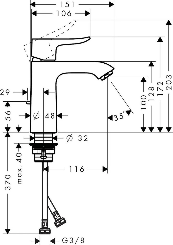 Hansgrohe Metris, umyvadlová baterie s výpustí, LowFlow 3,5 l/min, chromová, 31203000