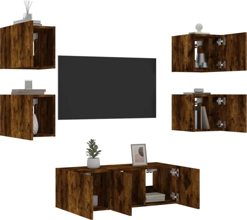 vidaXL 6dílná obývací stěna s LED osvětlením kompozitní dřevo [3216817] Barva: kouřový dub