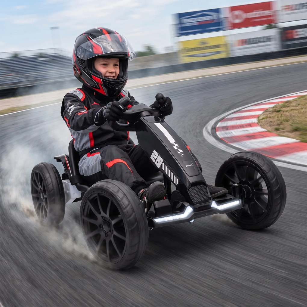 AIYAPLAY Elektrické dětské go-kart 12V, gokart se 2 motory, sedadlo nastavitelná ve 4 polohách, plynulý start, EVA kola, LED světlomety