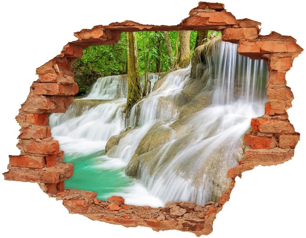 Wallmuralia Díra 3D ve zdi nálepka Vodopády 90x70 cm