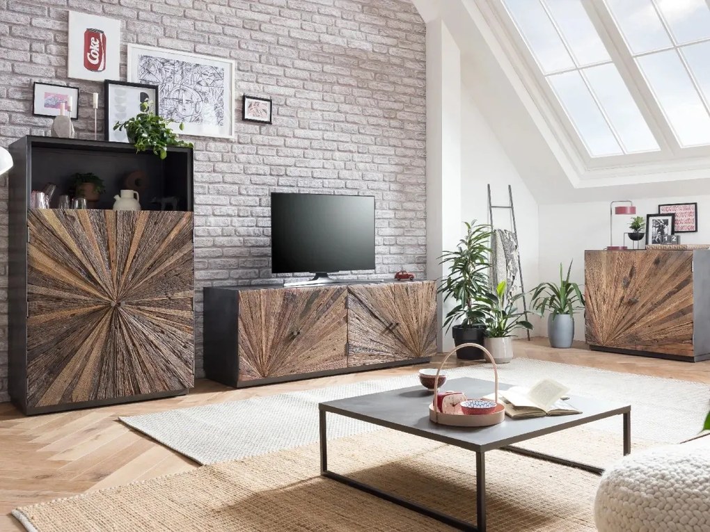 furniture-nabytek.cz - Masivní komoda Derwood z recyklovaného dřeva a kovu, lakovaná, přírodní / šedá