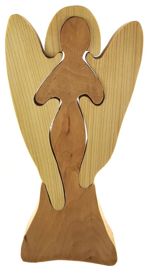 AMADEA Dřevěné puzzle anděl, masivní dřevo dvou druhů dřevin, 25 cm