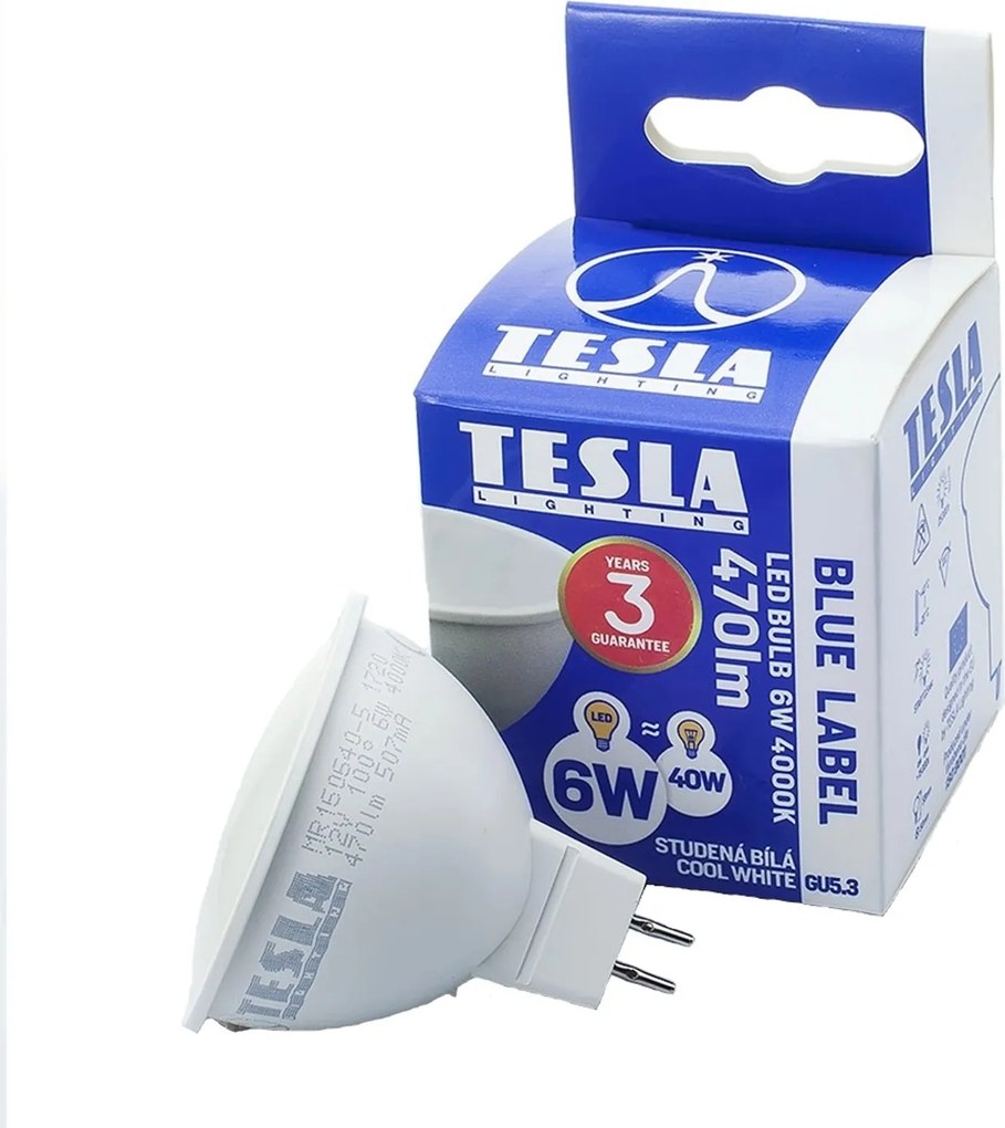 TESLA LED žárovka MR16, GU5.3, 6 W, 470 lm, 4 000 K