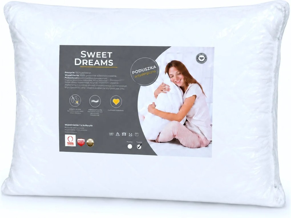 Prošívaný polštář Sweet Dreams 70x90 cm s výplní z dutého vlákna