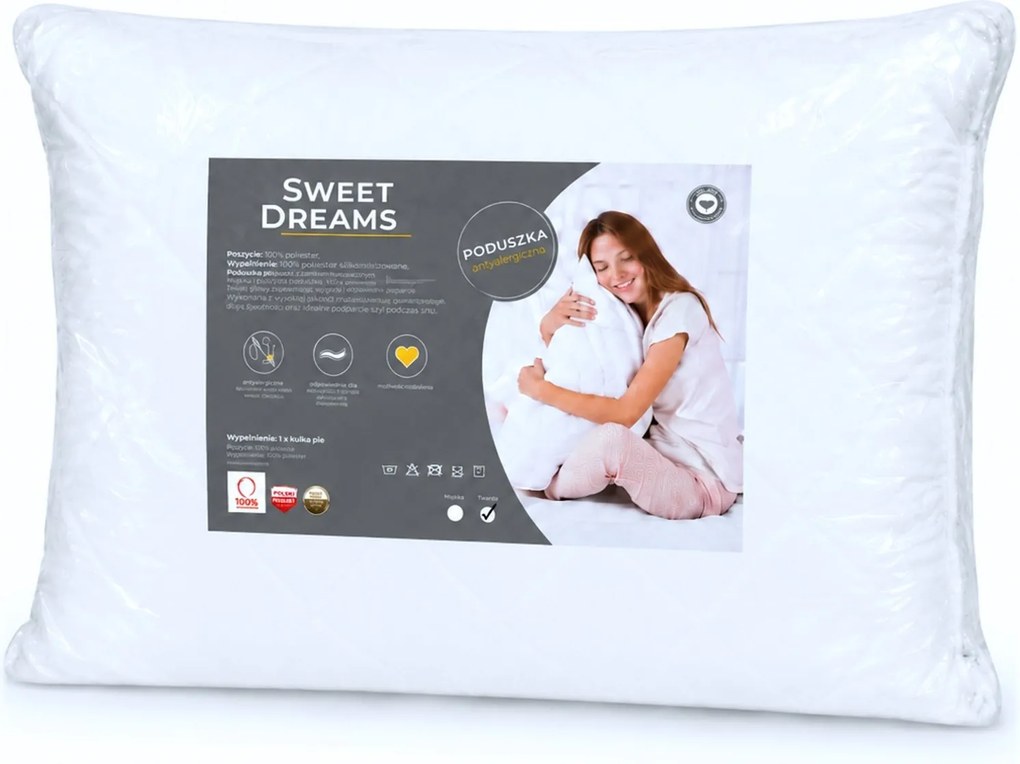 Prošívaný polštář Sweet Dreams 70x90 cm s výplní z dutého vlákna
