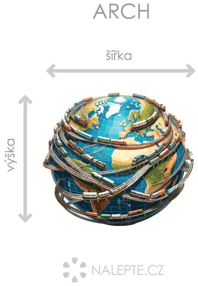 Planeta vlaků textilní přelepitelná samolepka na zeď arch 45 x 40 cm