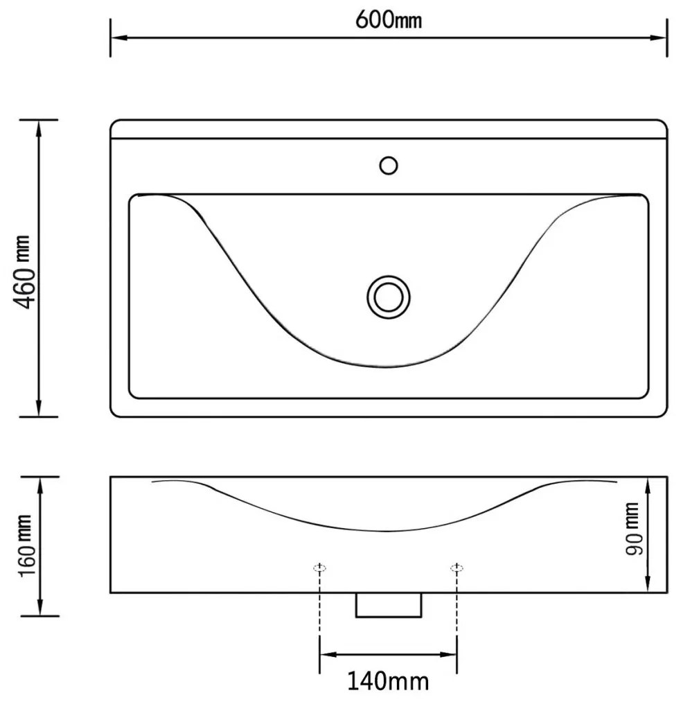 Luxusní obdélníkové keramické umyvadlo - černé | 60x46 cm
