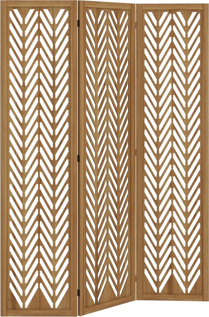 HOMCOM Skládací Paraván se 3 Panely 120x1.7x170 cm Přírodní Dřevo s Geometrickým Vzorem pro Kancelář a Ložnici | Aosom