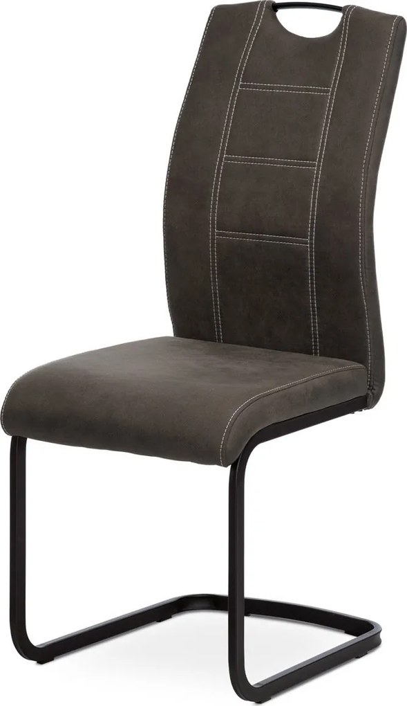 Autronic Pohupovací jídelní židle DCL-413 GREY3, šedá látka v dekoru vintage kůže, bílé prošití/černý kov