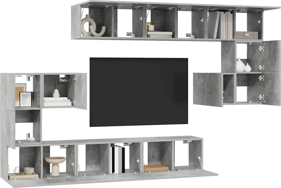 10dílný set TV skříněk betonově šedý kompozitní dřevo 3079144