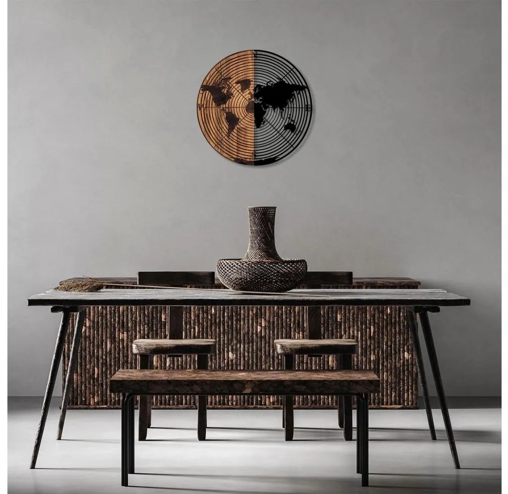 Asir Nástěnná dekorace pr. 56 cm mapa dřevo/kov 899SKL2308