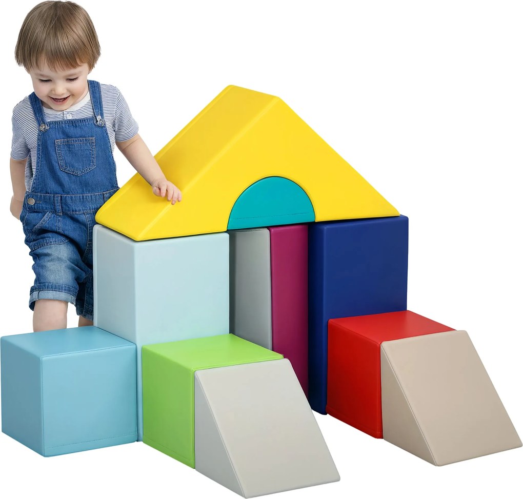 HOMCOM Soft Set Stavebních Bloků pro Děti od 1 do 3 Let s 11 Tvary, Hračky z Pěnových Bloků pro Děti, Materiál PU a EPE, Vícebarevný | Aosom