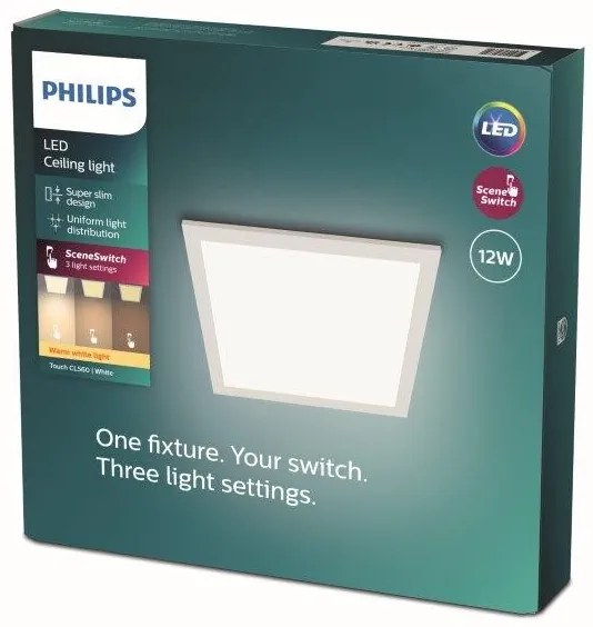 Philips 8719514326620 led stropní panelové svítidlo super slim 1x12w | 1050lm | 2700k - eyecomfort, bílá