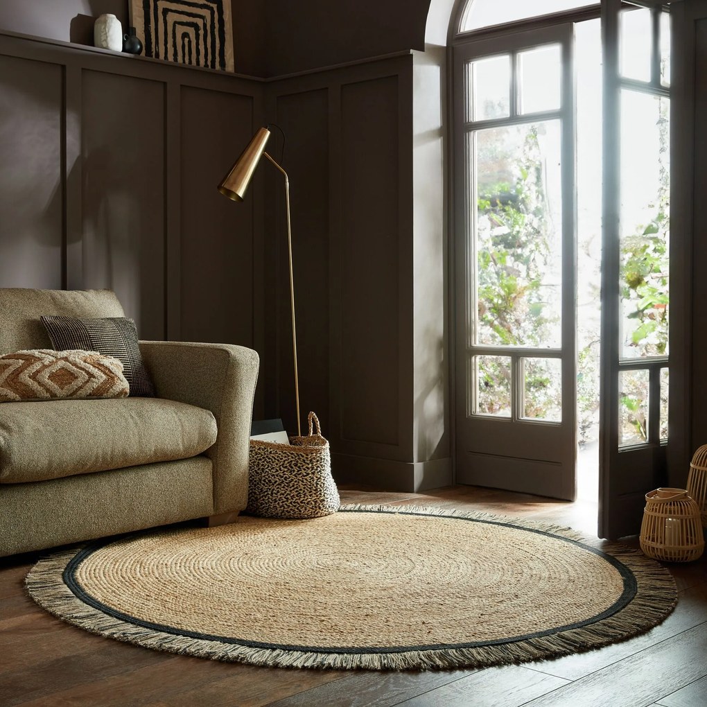 Flair Rugs, Kusový koberec Kahana Black kruh, 180x180 (průměr) kruh, béžová, chodba / předsíň
